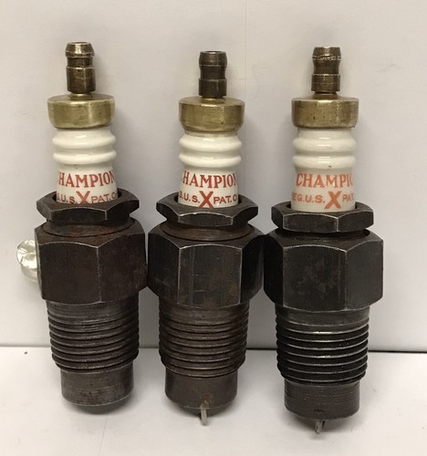 (3) - 2 NOS Vintage Brass Top CHAMPION X spark plugs 1/2” Thread Model ...