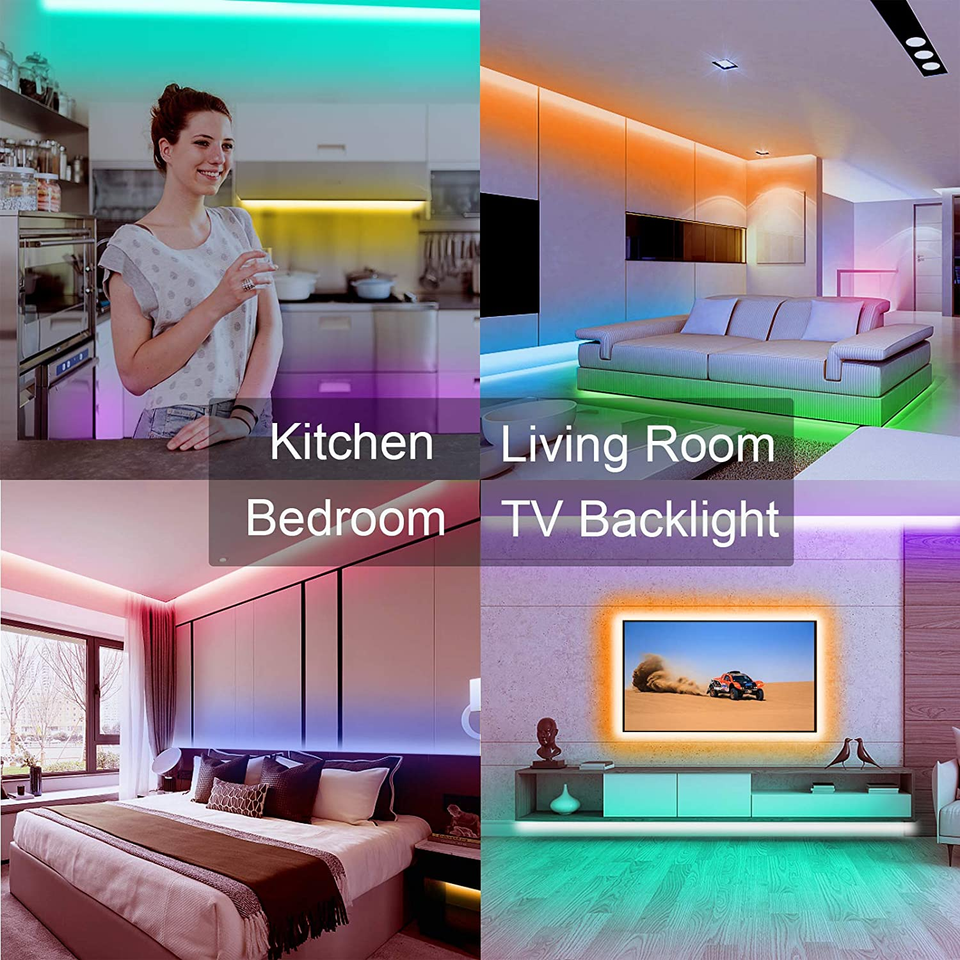 100 Ft LED Lights for Bedroom Music Sync Color Changing RGB LED Strip ...