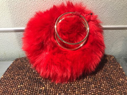 Forever 21 Red Fur Plush Hairy Purse Handbag Gold Rings | eBay