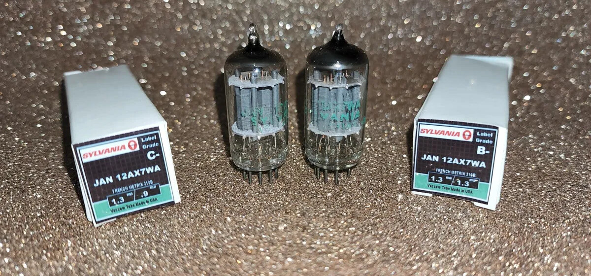 pair of SYLVANIA JAN 12AX7 WA aka EC83 USA Valves Vacuum Tube O Getter ...