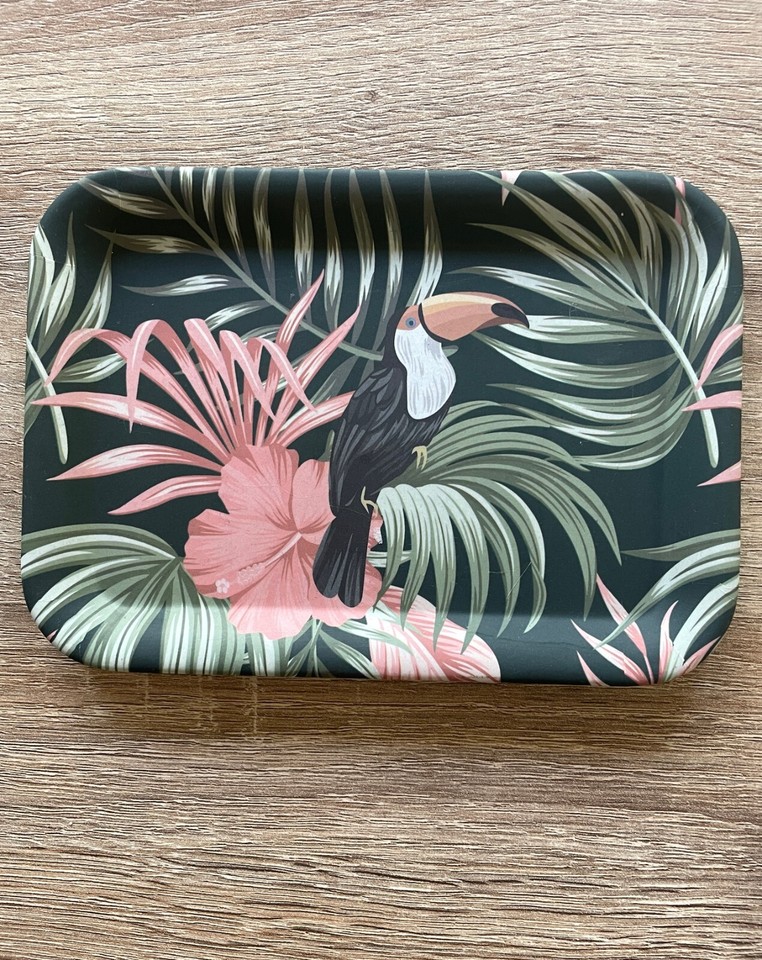 Tropical Tip Trays Barware Set of 2 with Floral and Bird Design Metal ...