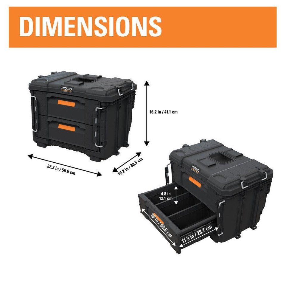 Ridgid 2.0 Pro Gear System 22 in. XL Tool Box Storage Wall Mountable 4 ...