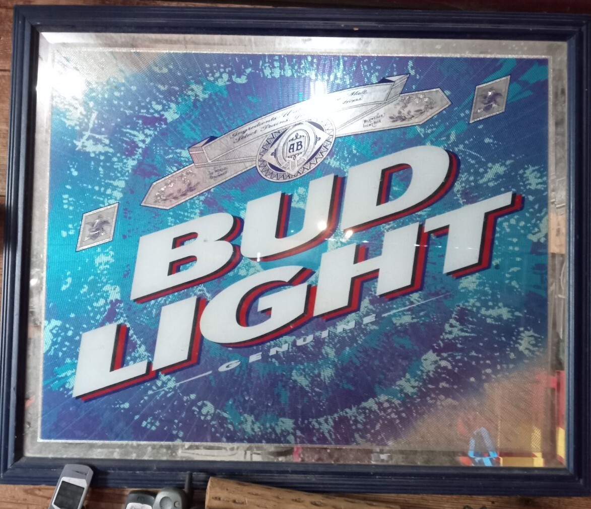 Anheuser Busch Genuine Bud Light Beer Large Mirror Framed 32.5" x 26.75 ...