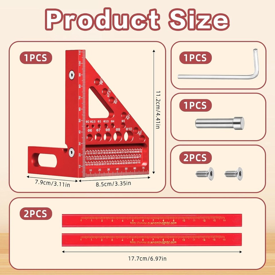 3D Carpenters Square, 22.5-90 Degree Angle Measurement Tool, High ...