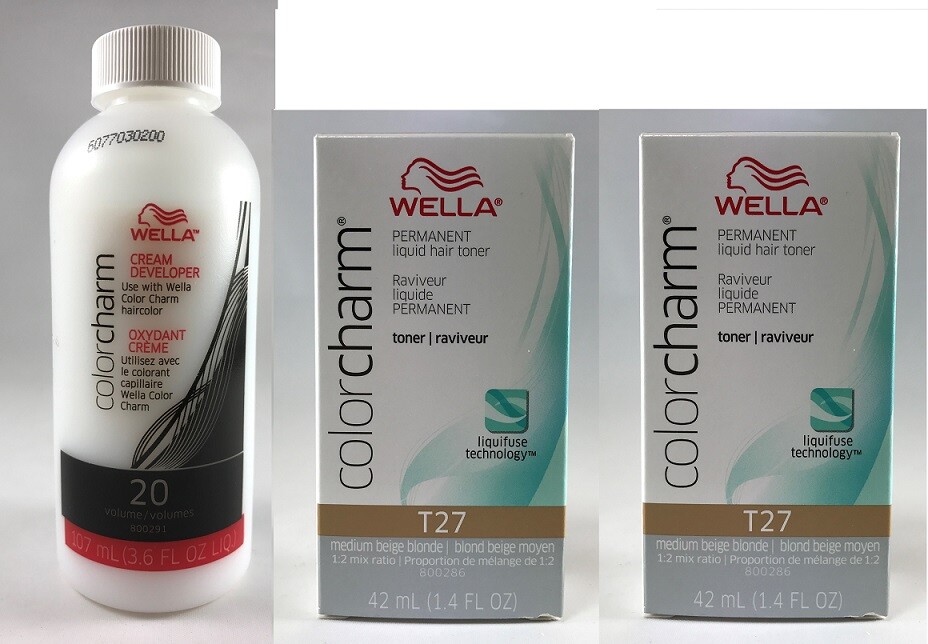 Wella Color Charm T27 Medium Beige Blonde 42ml x 2 + 20 Cream Developer ...
