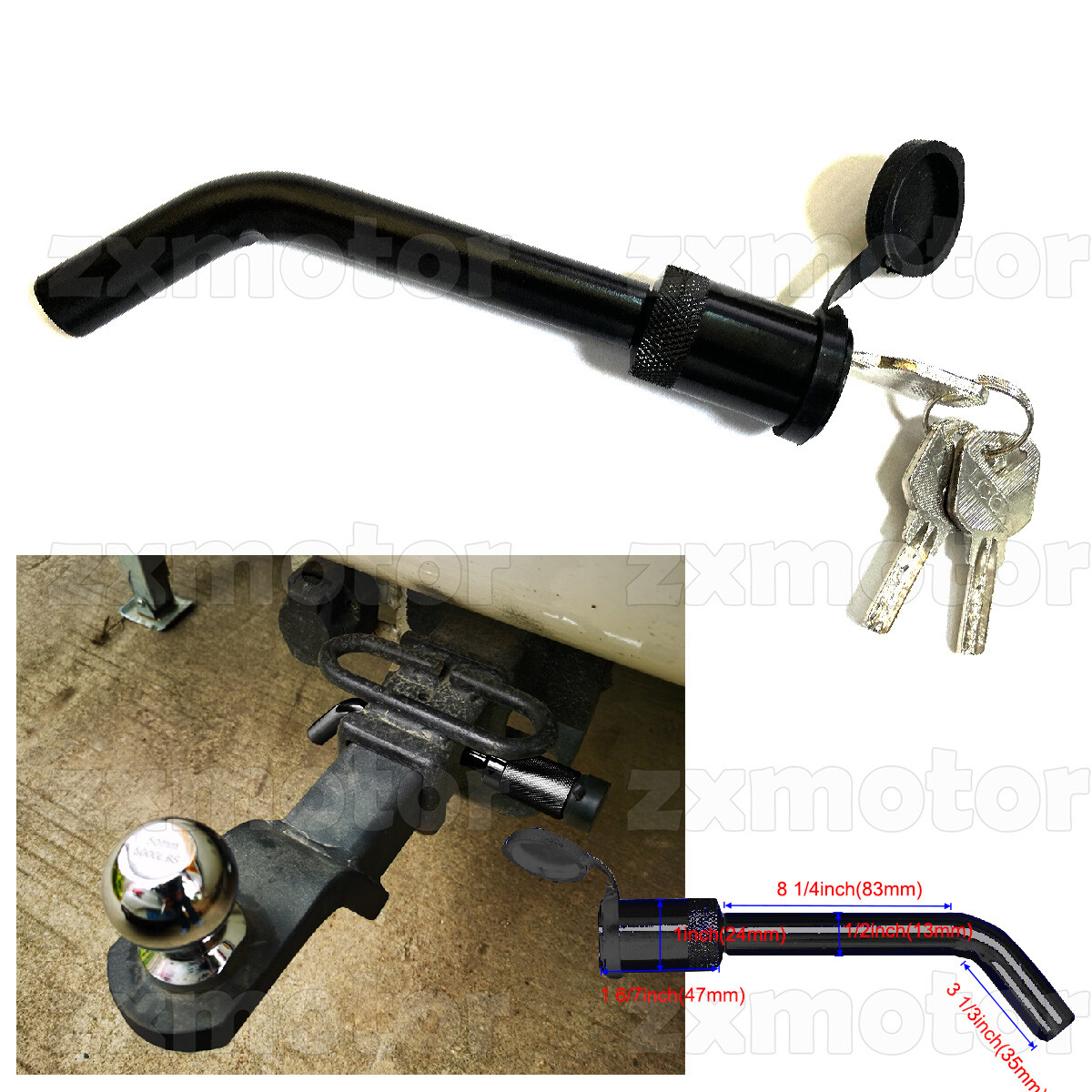 Black 5/8" Locking Hitch Pin 3 Keys Cover Truck Trailer Receiver 2" 2-1 ...