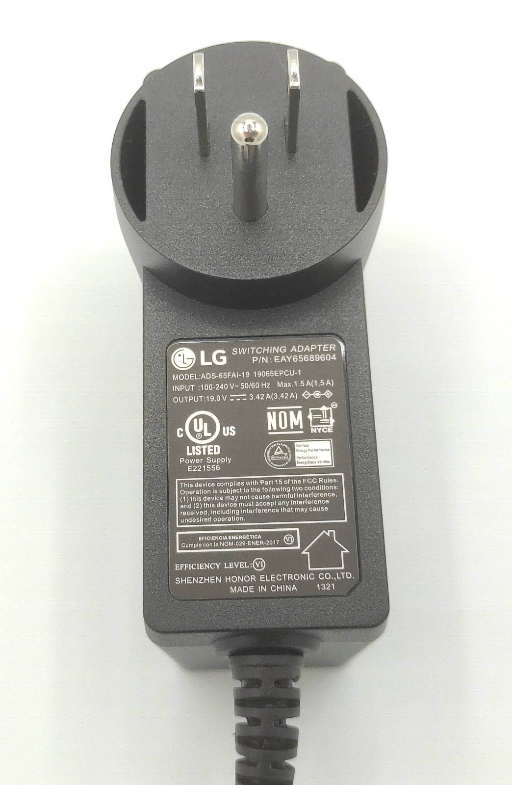 OEM Genuine Original LG ADS-48FSK-19 Monitor AC Adapter Power Supply ...