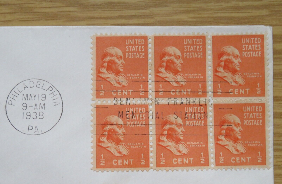 EIGHT Sc 803 Cover SIX 1/2c STAMPS~ BENJAMIN FRANKLIN INSTITUTE 1938 ...