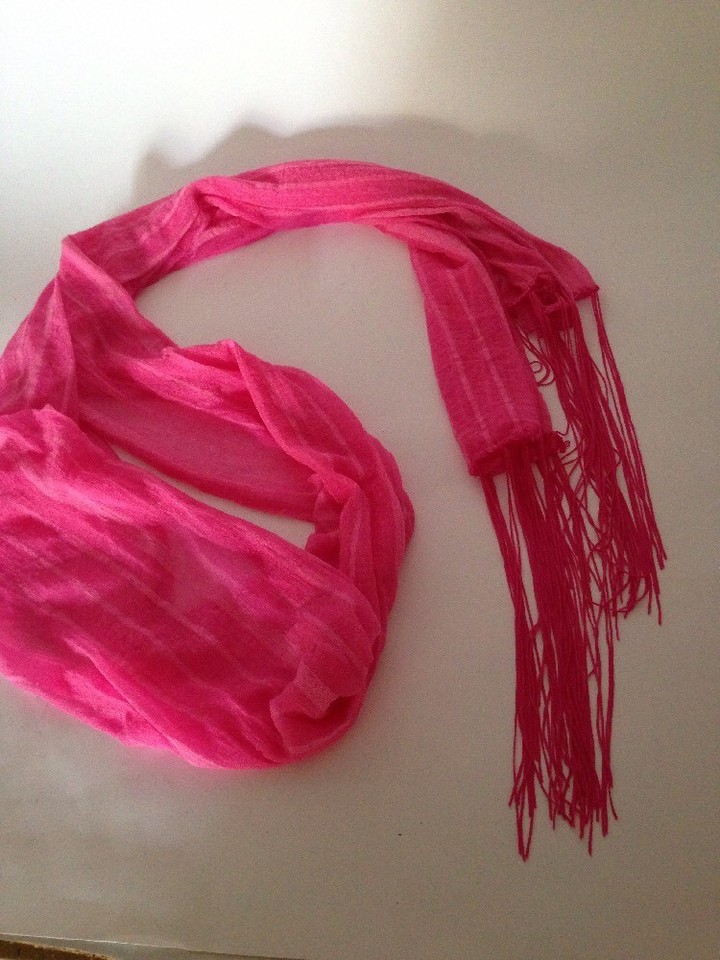 Sheer Pink Striped Stretch Scarf 78 x 14 with long fringe | eBay