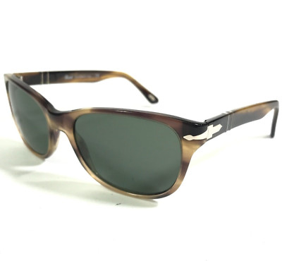 Persol Sunglasses 3020-S 980/31 Brown Horn Wrap Square with Green ...