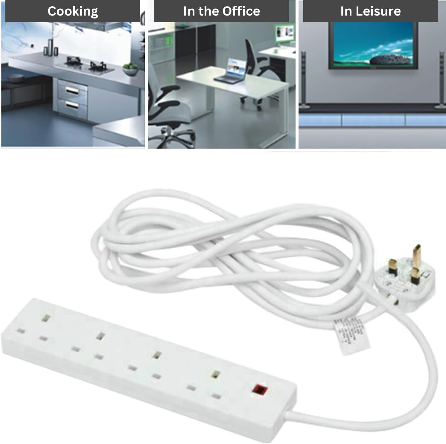 4 WAY 4 GANG EXTENSION LEAD EXTENTION LEAD 2M/5M/10M 4 SOCKET/ 13A PLUG ...