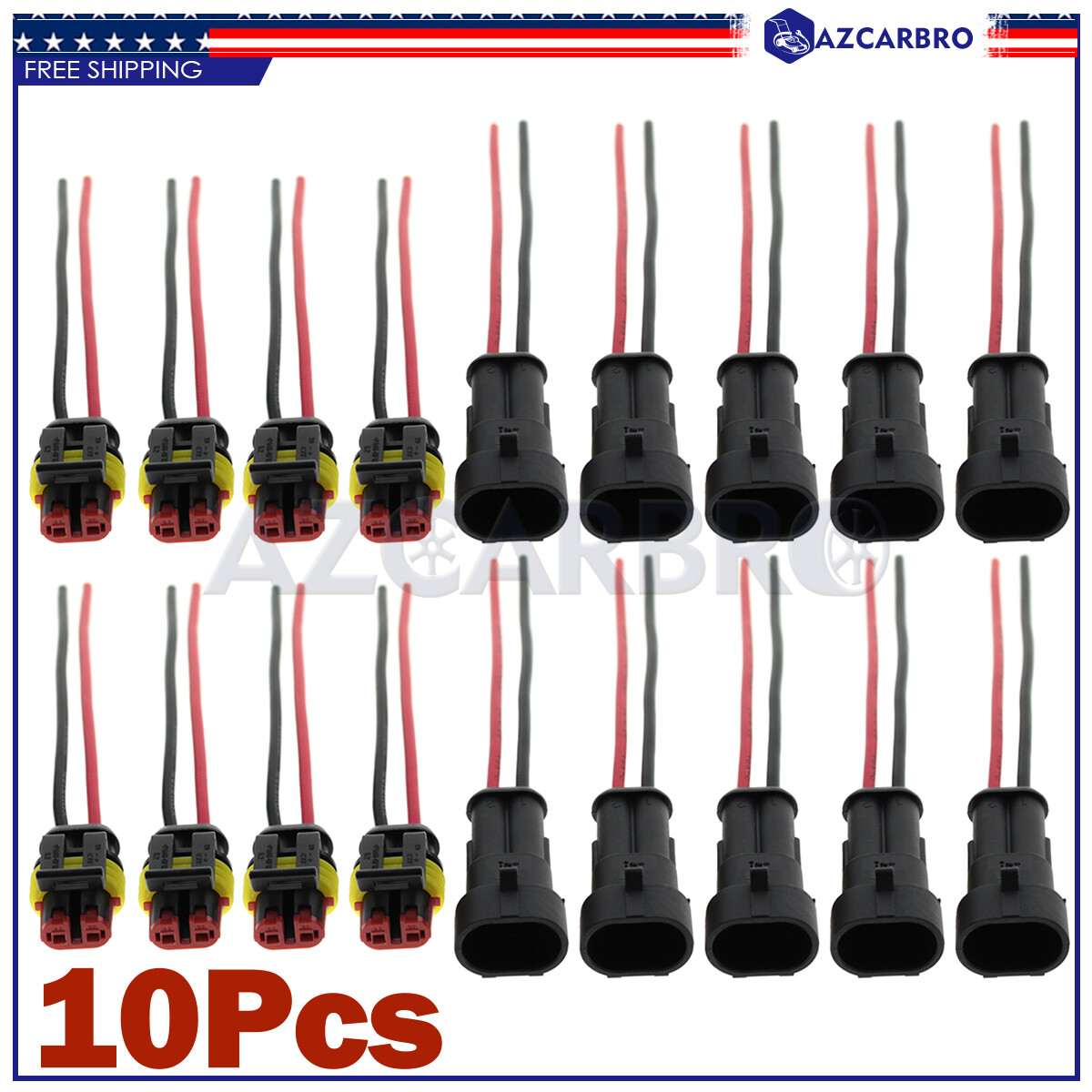 5 Pairs 2-Pin Car Waterproof Male Female Way Electrical Connector Plug ...
