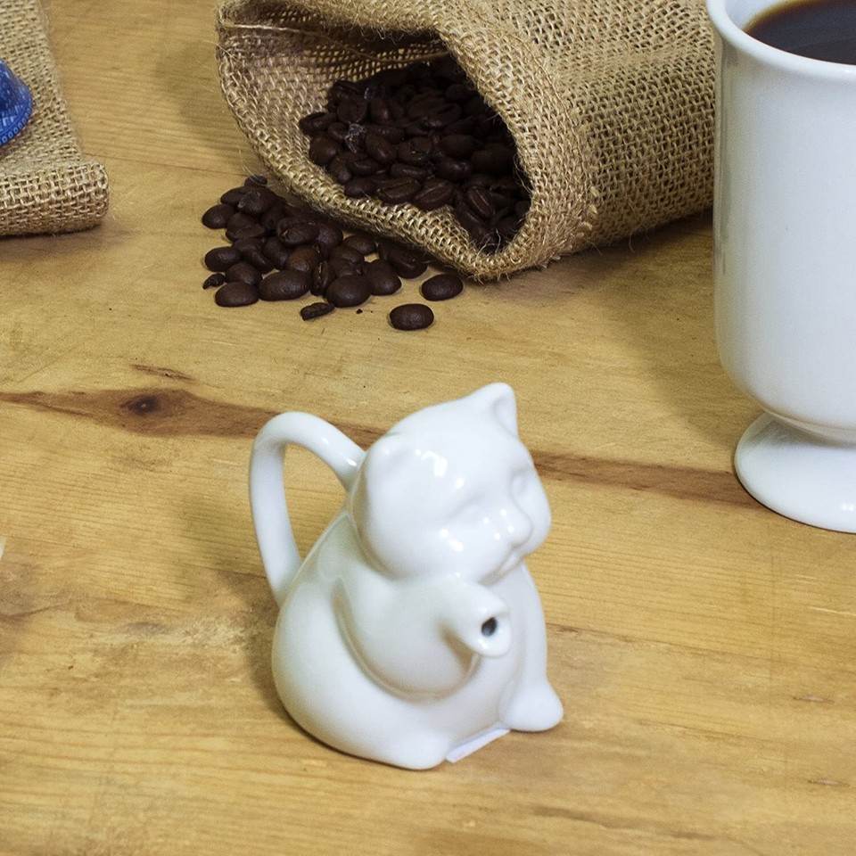 New MINI CAT CREAMER White FINE PORCELAIN 2 Oz. Cute Dispenser Kitty ...