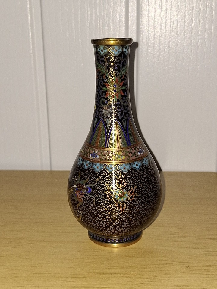 Chinese Antique Cloisonne Enamelled Vase Dragon Chasing Flaming Pearl ...