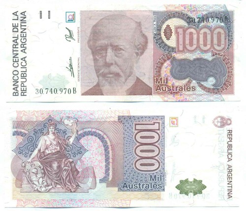ARGENTINA NOTE 1000 AUSTRALES (1989) DE PAUL-FRAGA SUFFIX B B# 2858a P ...