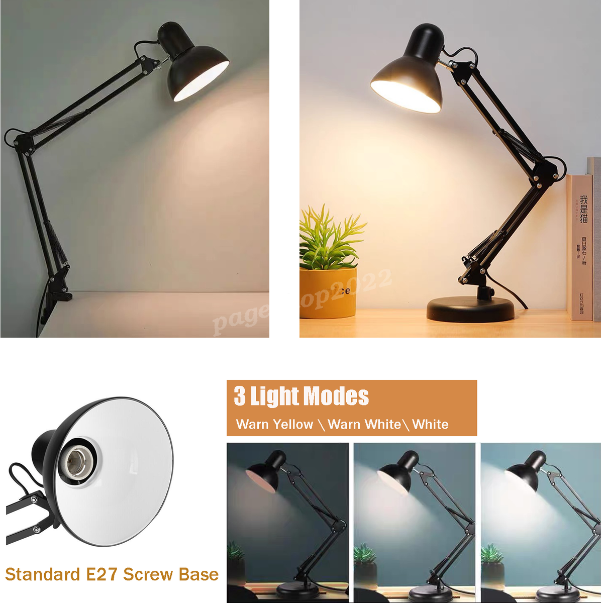 Plain Lamp Swing Arm Table Relaxdays Desk Lamp GALANDO Hinge, Vintage