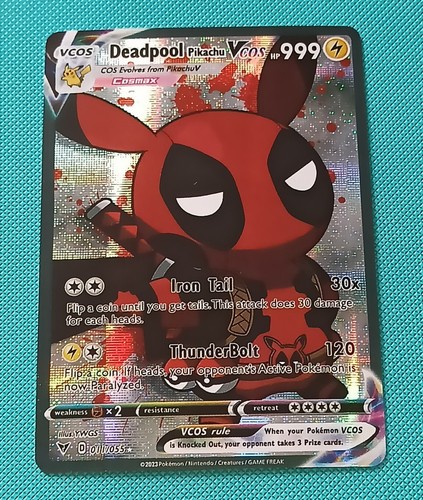 PIKACHU POKEMON DEADPOOL MARVEL PIKA CARTE CARD HOLO PRISM FLASH MANGA ...