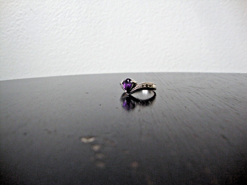 VINTAGE AMETHYST TEARDROP W/ MARCASITE TIARA RING STERLING SILVER 925 ...