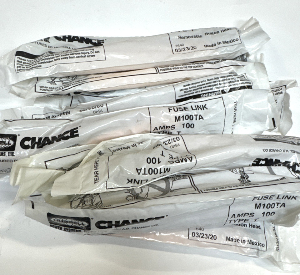Lot of 9 Hubbell Chance Type T 100 AMP Fuse Link M100TA | eBay