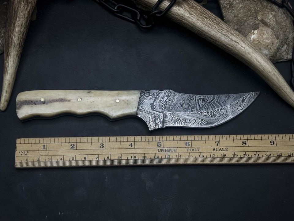 Custom Handmade Damascus Steel Hunting Knife EDC Bone Handle, With ...