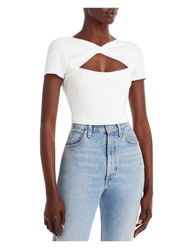 FORE Womens Ivory Cut Out Twist Front Lined Short Sleeve Scoop Neck Top ...