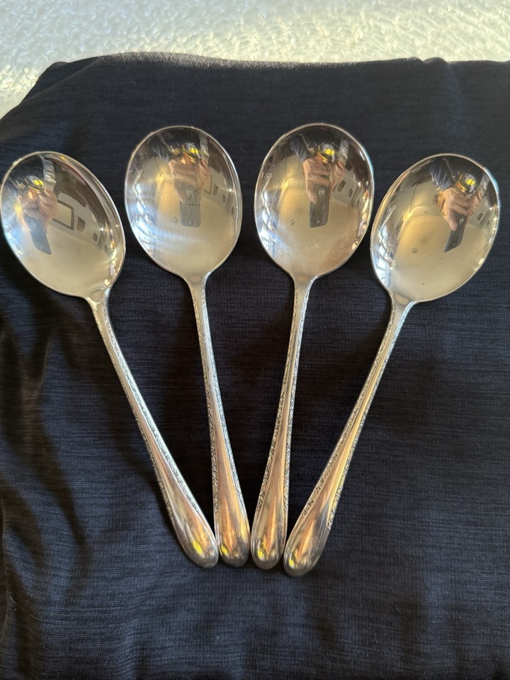 4 Gorham Soup/Gumbo Spoons INVITATION pattern silver plate 1940 Vintage ...