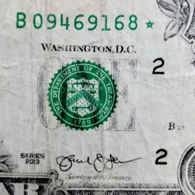 DC Duplicate Serial Number STAR Note B 09469168 ☆ One Dollar $1 Bill ...