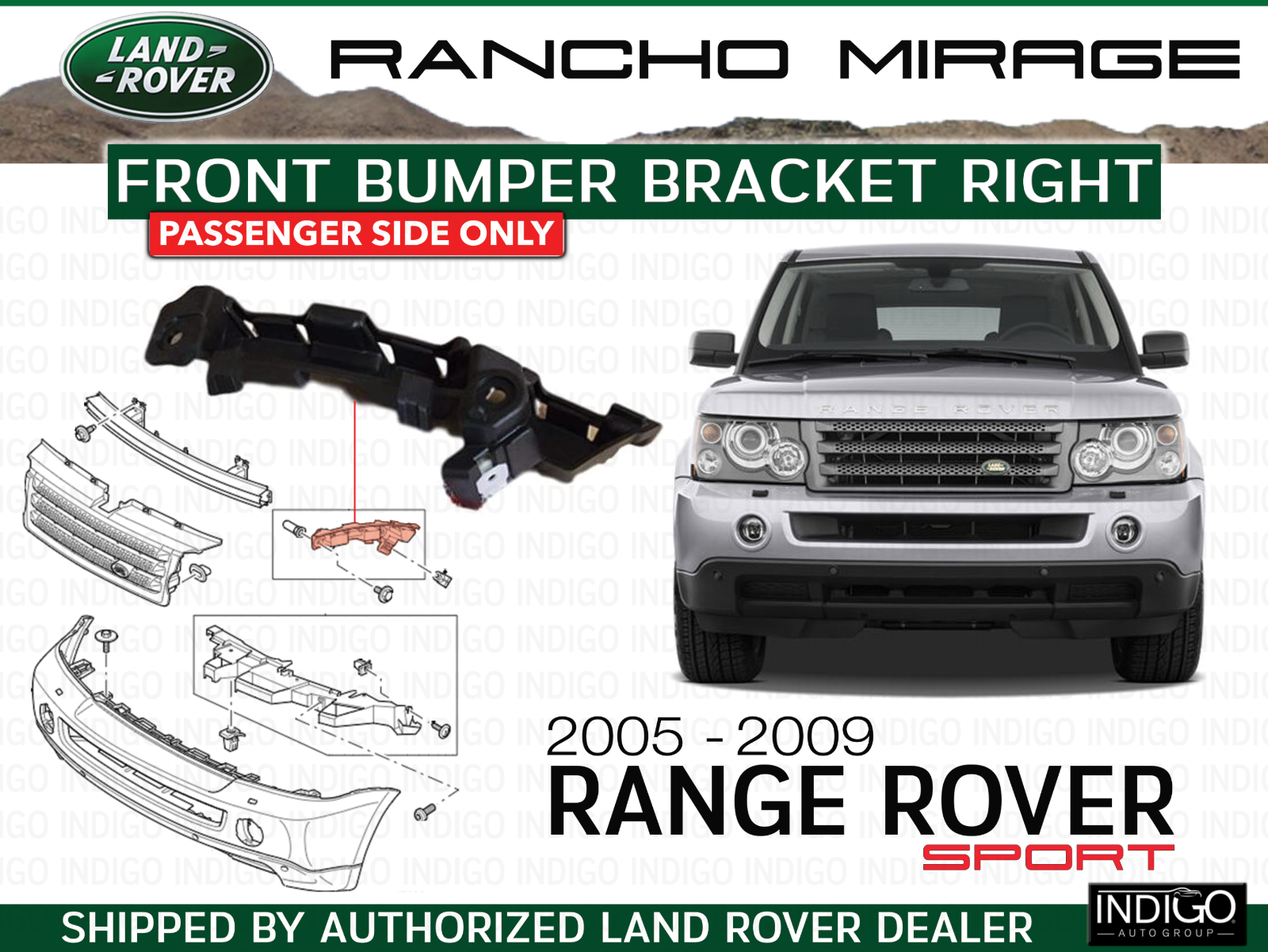 OEM LAND ROVER FRONT BUMPER BRACKET RIGHT RANGE SPORT (2006-2009 ...