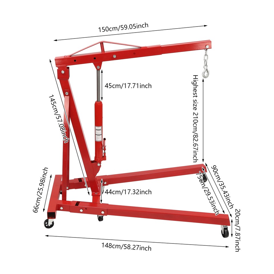 2-Ton Heavy Duty Folding Engine Hoist Cherry Picker Shop Crane Hoist ...