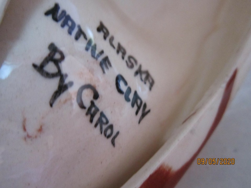 Marked ALASKA pottery Native Clay brown SIGNED Carol BROWN Bear Ash ...