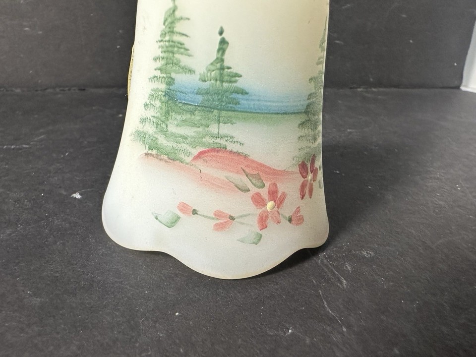 Fenton Custard Satin Glass Bell Pine Trees Winter Artist Signed ...