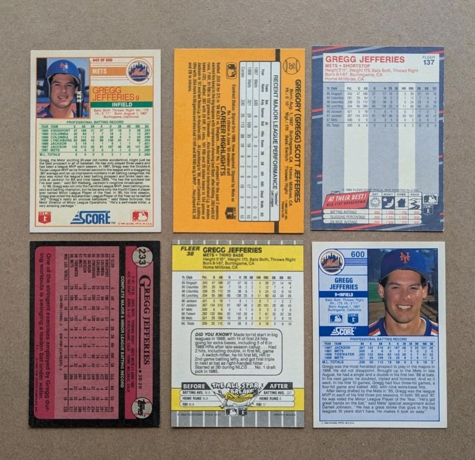 Gregg Jefferies (6) Card ROOKIE Lot New York Mets | eBay
