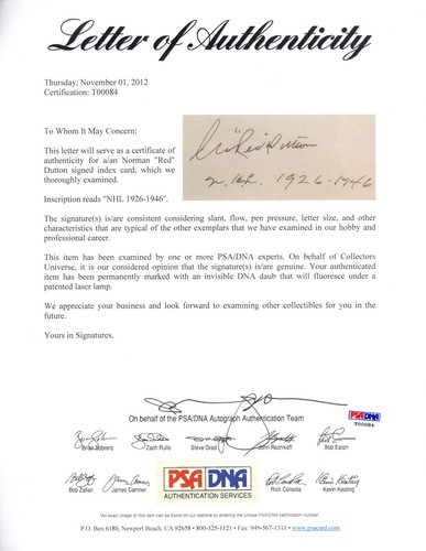 RED DUTTON HOCKEY HOF N Y AMERICANS AUTOGRAPH SIGNED FRAMED MATTED ...