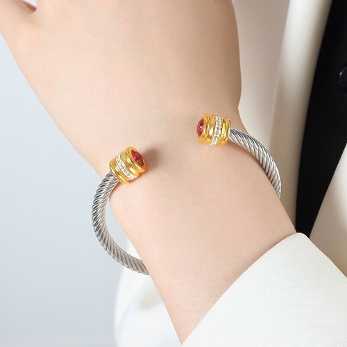 Woman 18k Gold Plated Stainless Steel CZ Bangle Bracelet Cuff Wristband ...