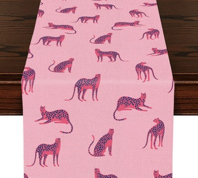 Leopard Print Table Runner Kitchen Dining Table Decor Cute Wild Animals ...