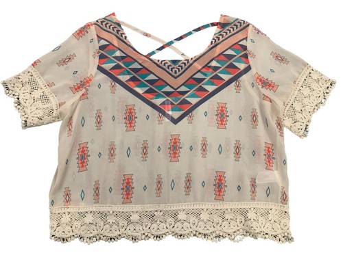 Xhilaration XL Jr. Sheer Top, southwestern print, back cross straps ...