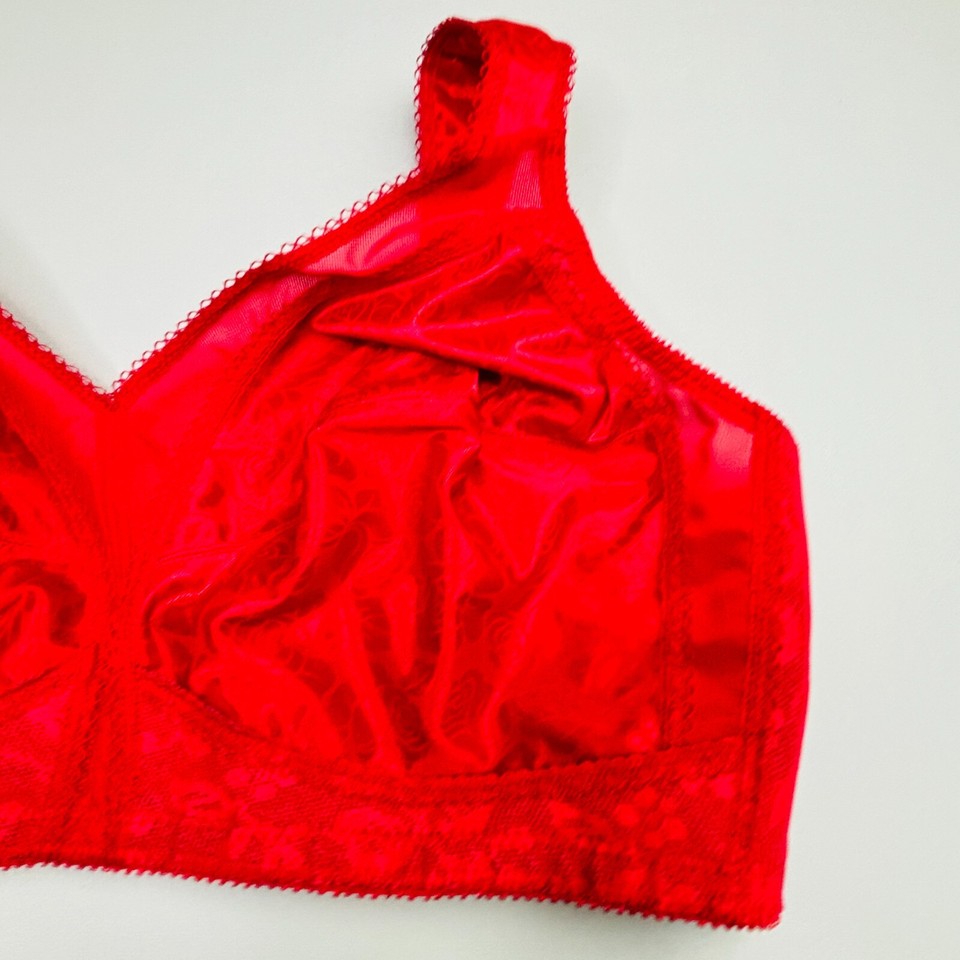 Playtex 18 Hour No Wire Bra 44C Red Satin Soft Cup Adjustable Strap ...