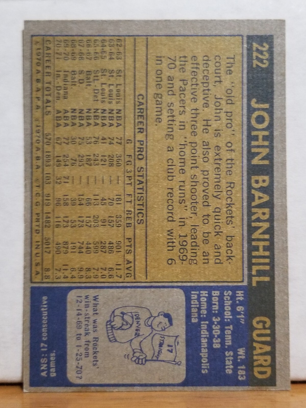 1971-72 Topps - #222 John Barnhill (RC) for sale online | eBay