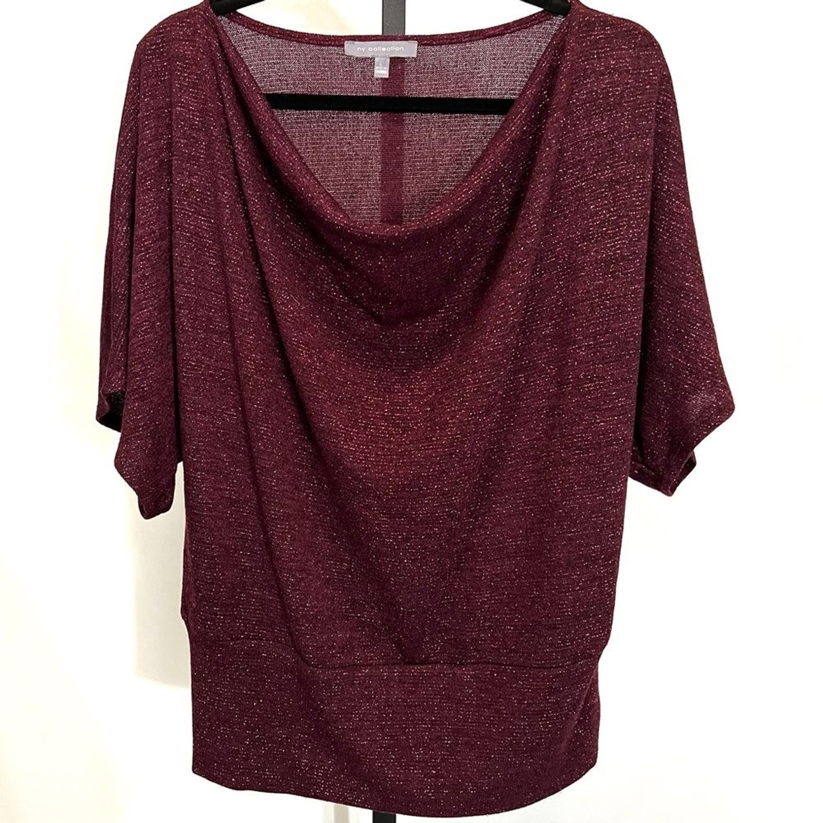 NY COLLECTION Elegant Burgundy Sparkle Drape Neckline… - Gem