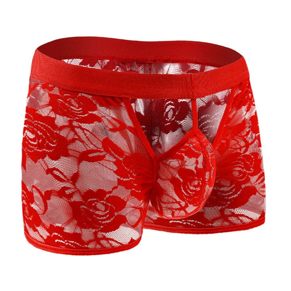 Fashionable Men's Lace Sheer Hollow Boxer Briefs Open Crotch Underpants ...