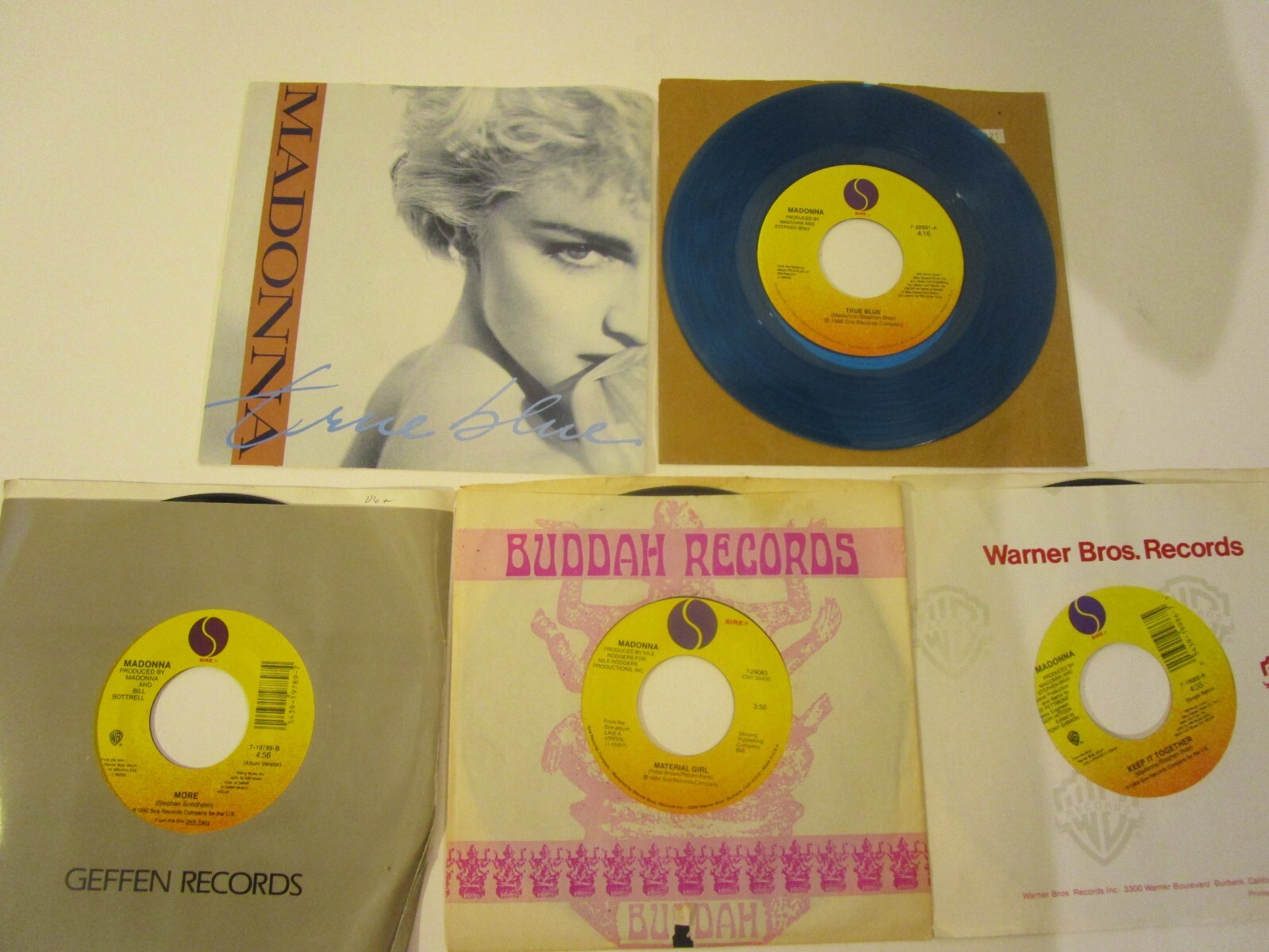 MADONNA TRUE BLUE ON BLUE VINYL 45 RPM RECORD & PS + 3 bonus 45's fr38 ...
