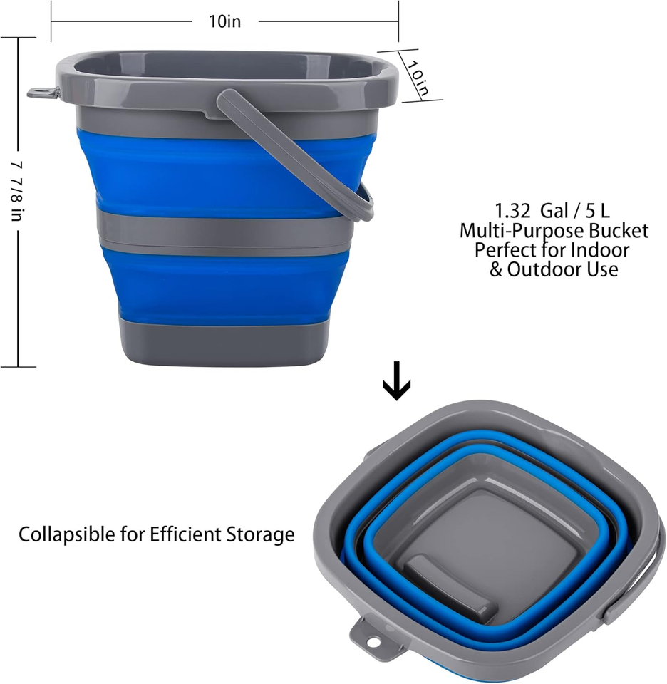2 Pack Collapsible Plastic Buckets 5L Foldable Rectangular Water Pail ...