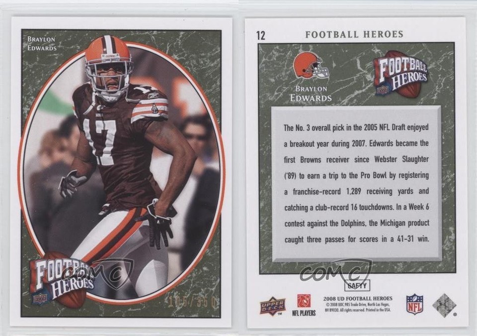 2008 Upper Deck Football Heroes Green 105/350 Braylon Edwards #12 0a1 ...
