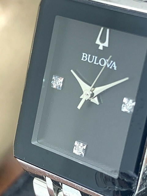 Bulova Futuro Quadra Stainless Steel Black Dial Women's Watch 96P202 ...