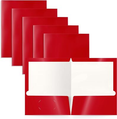 Better Office Products 2 Pocket Glossy Laminated RED Paper Letter Size ...