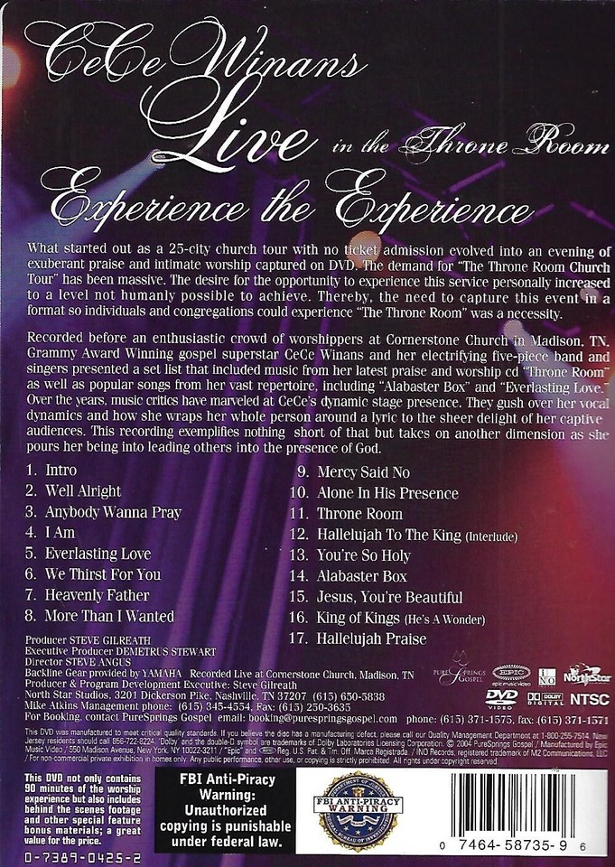 CeCe Winans Live in the Throne Room (DVD, 2004) | eBay