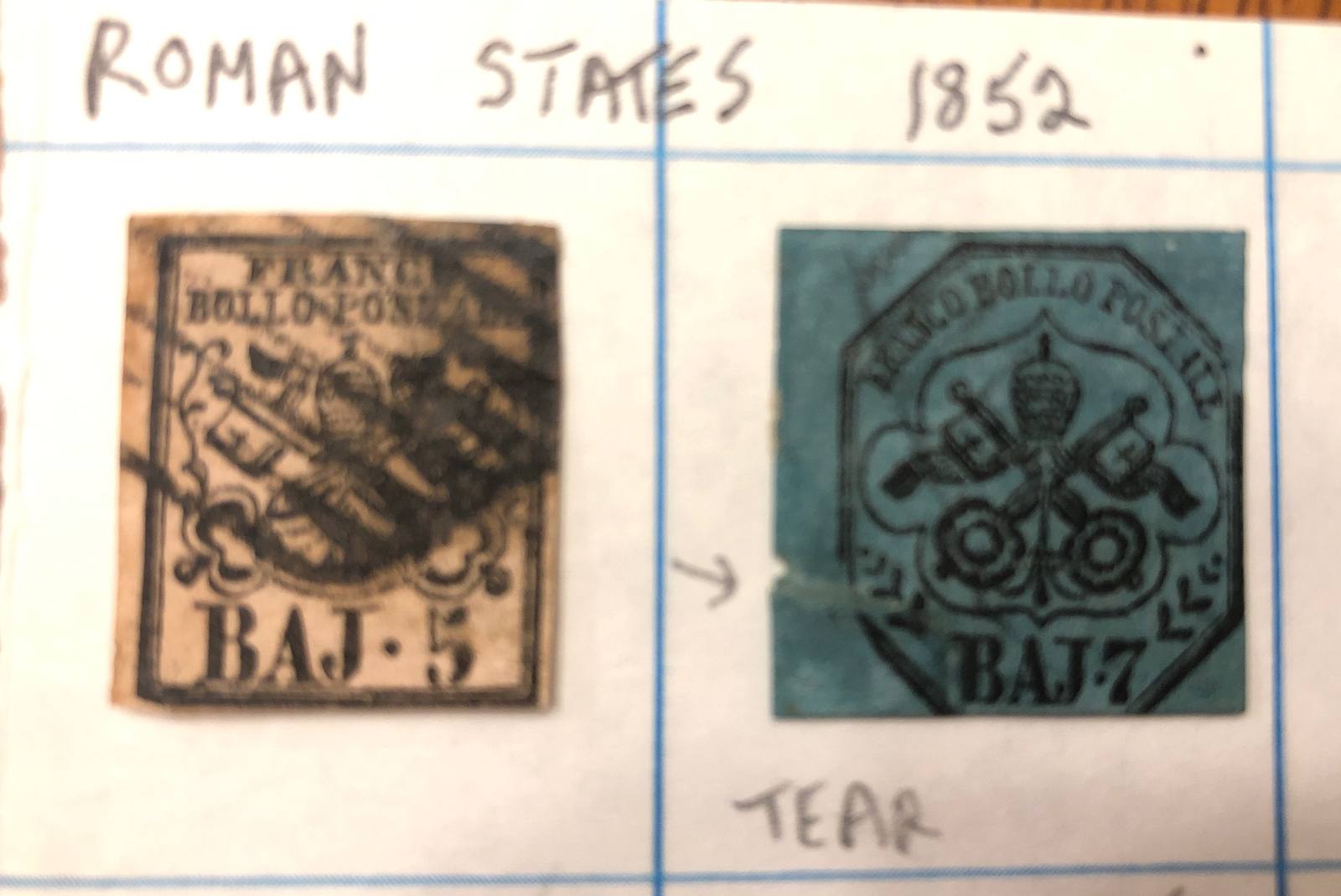 Italy Roman States 1852 Franco Bollo Postal BAJ 5 & BAJ 7 | eBay