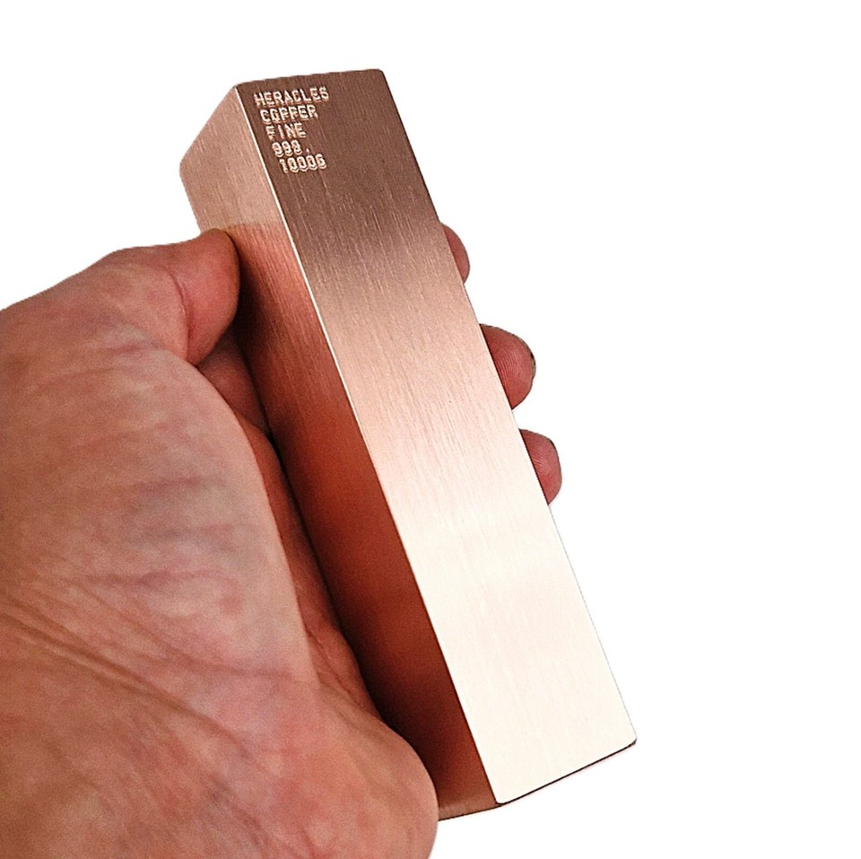 1kg Copper Bullion Bar 999 Pure Fine Ingot Paperweight Minted Large 1 ...