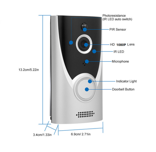 1080P Video Doorbell Wireless Camera WiFi Smart Door Intercom Bell ...
