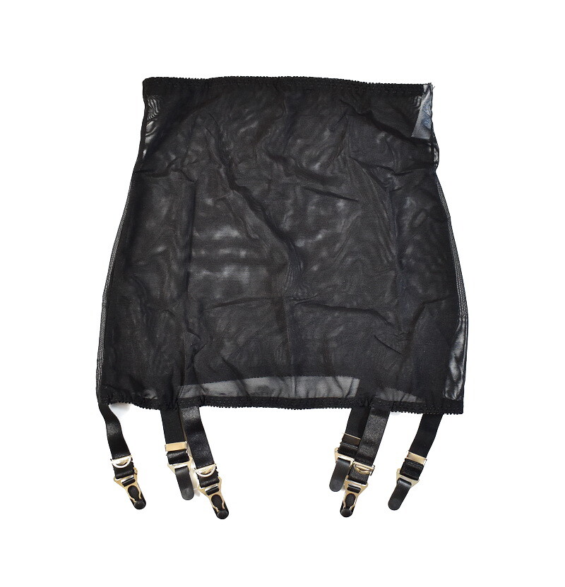 (S-XXXL) Sheer Mesh VTG high-waist girdle metals Garter Belt 6 Straps ...